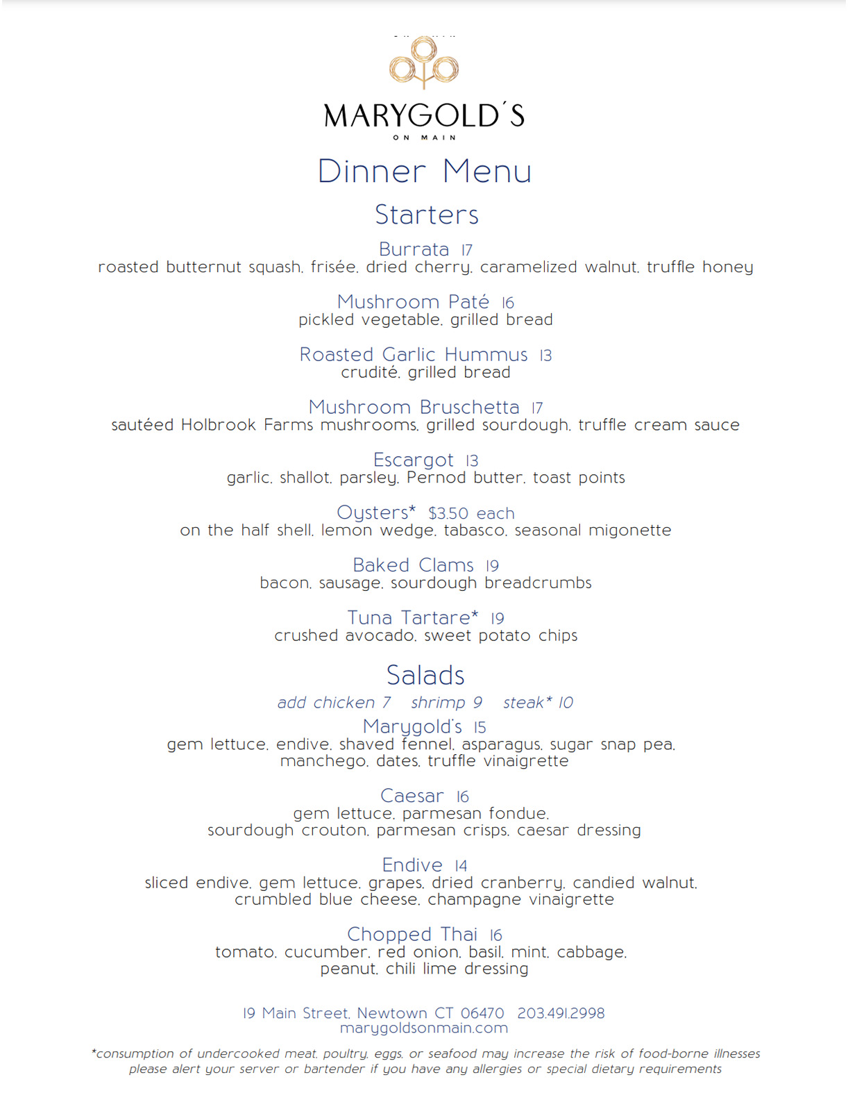 Menu | Marygold's On Main