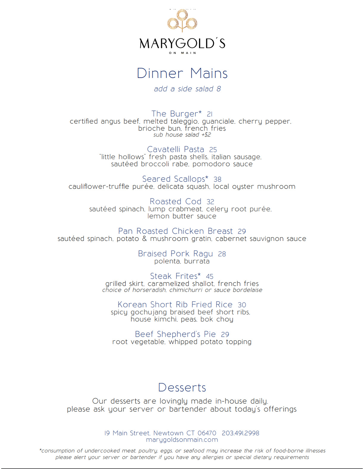 Menu | Marygold's On Main